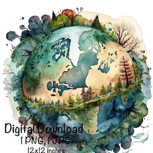 Earth Day Watercolor Planet Earth Clipart PNG Commercial Use ...