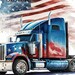 Semi Truck Watercolor Flat Bed US Flag Trucks Boys Clipart American ...
