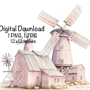 Old Farm Barn Watercolor Pink Barn Girls Clipart Wall Art Old Rustic ...