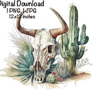 Cowboy Western Cow Skull Watercolor, Country Cowboy Clipart PNG ...