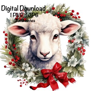 Christmas Sheep PNG Christmas Wreath Sheep Sublimation Holiday PNG ...