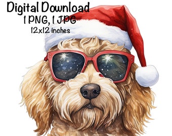 Christmas Golden Doodle Clipart Doodle Dog Christmas Holiday Santa Hat ...