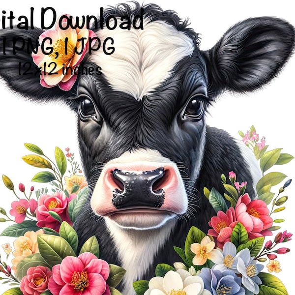 Dairy Milk Cow Watercolor Clipart Highland Cow Sunflowers Flowers PNG ...
