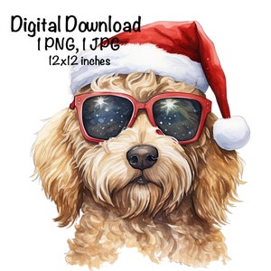 Christmas Golden Doodle Clipart Doodle Dog Christmas Holiday Santa Hat ...