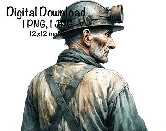 Watercolor Coal Miner Sublimation PNG Digital Download Coal Miner Hat ...