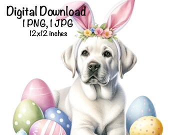 Easter Labrador Sublimation PNG, Hunting Dog, Easter Eggs Flowers ...