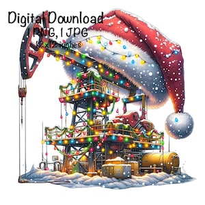 Christmas Oil Rig Drilling Watercolor Santa Oilfield Clipart Oil Well ...