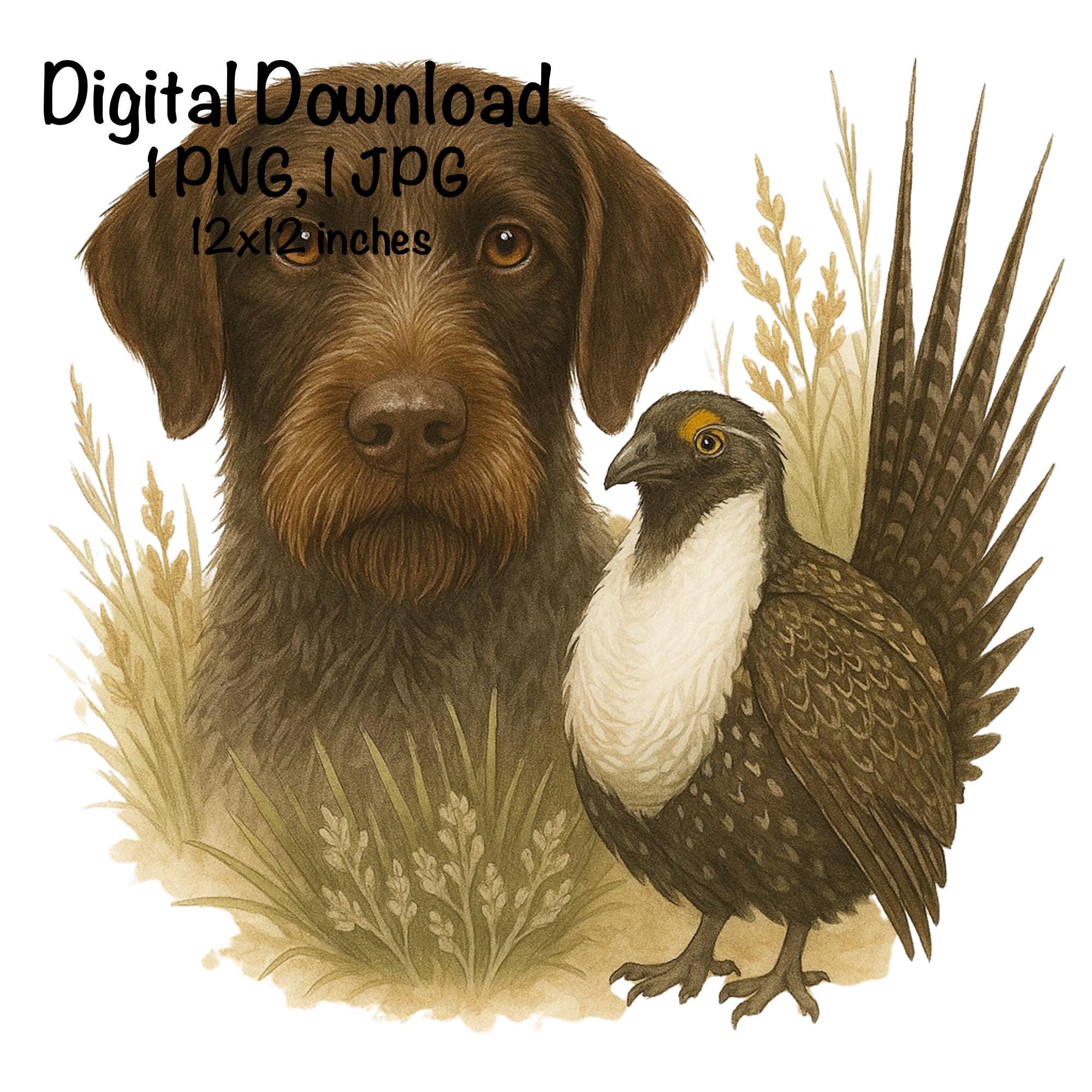 German Wirehaired Pointer Dog Watercolor Clipart Grouse Hunting PNG ...