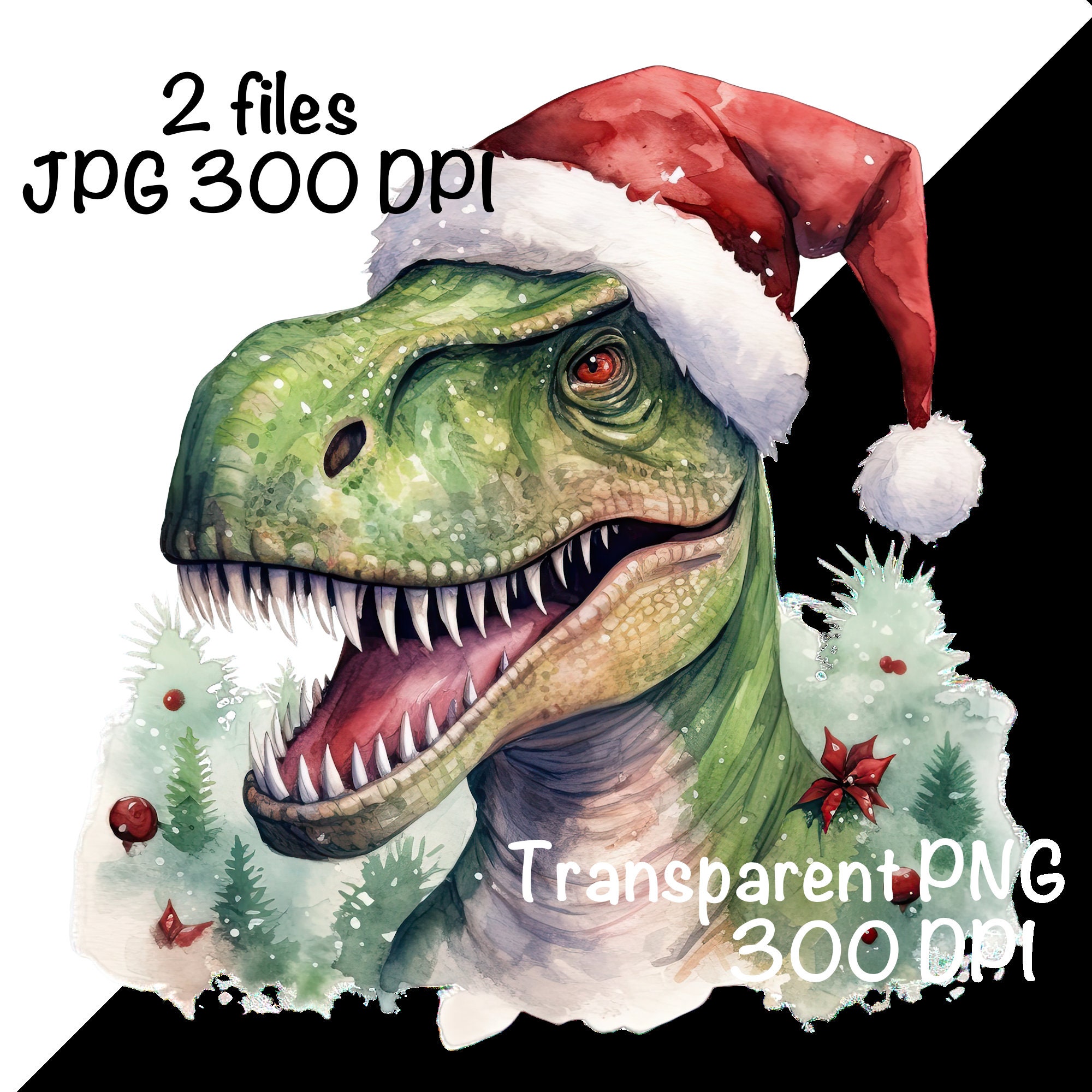 T-rex Dinosaur Watercolor Clipart Dinosaur Christmas Santa Holiday PNG ...