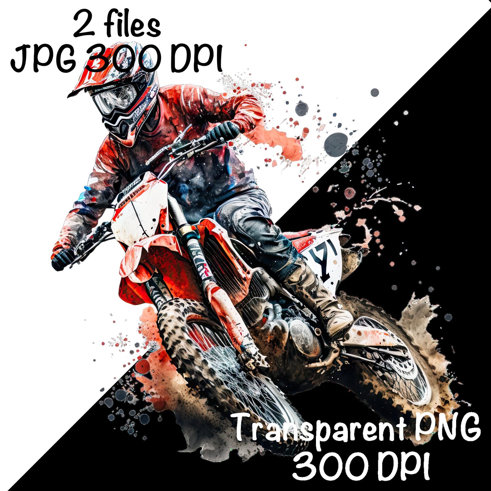 Motocross Watercolor Red Motocross Bike Boys Clipart Off-road - Etsy