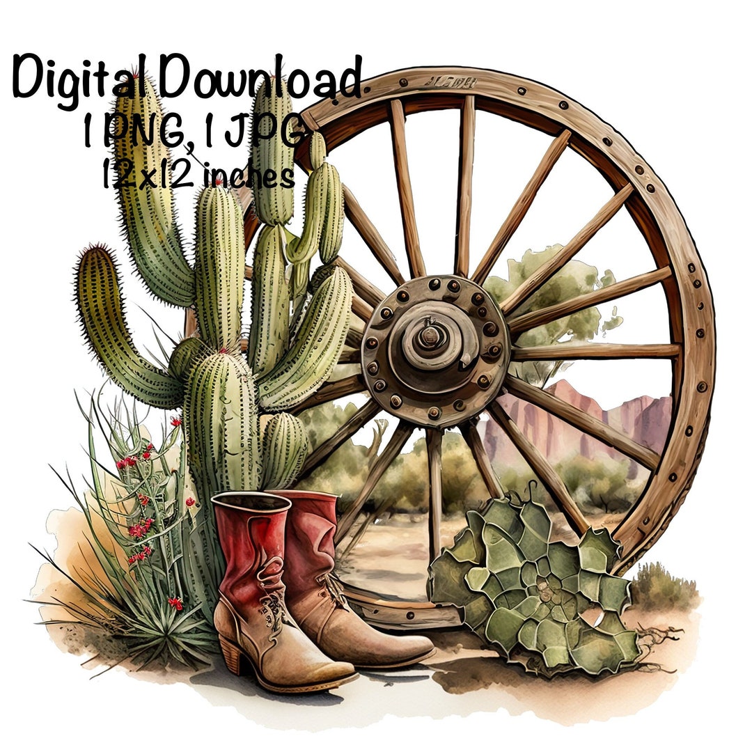 Cowboy Boots Old Wagon Wheel, Country Cowboy Clipart PNG Commercial Use ...