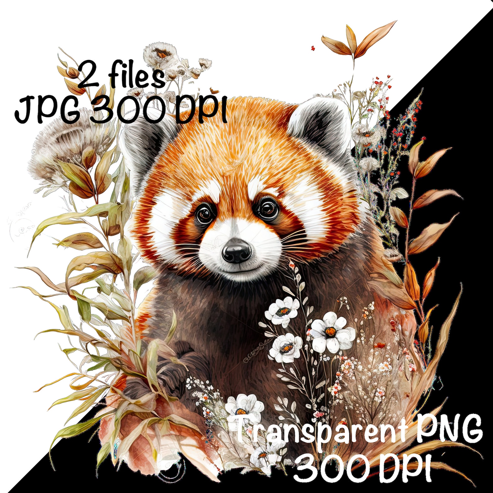 Red Panda Watercolor Clipart Lesser Panda Sunflowers Flowers - Etsy