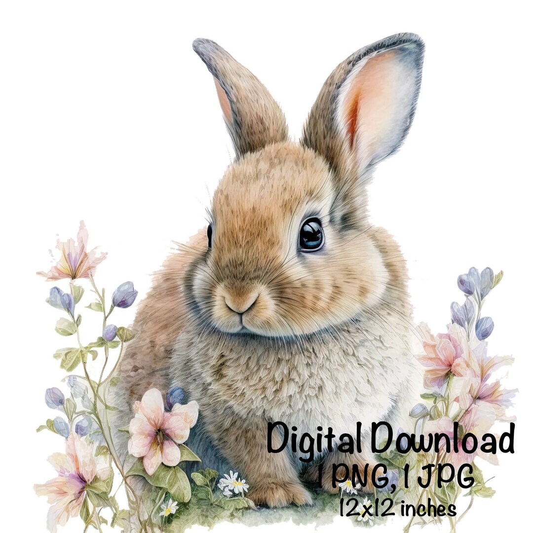 Cute Bunny Watercolor Clipart Garden Bunny Spring Pastel Flowers Farm ...