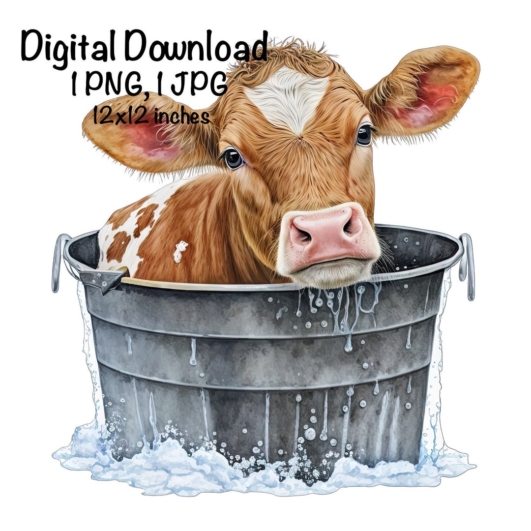 Dairy Cow Watercolor Clipart Cute Milk Cow in a Bucket Baby Cow PNG ...