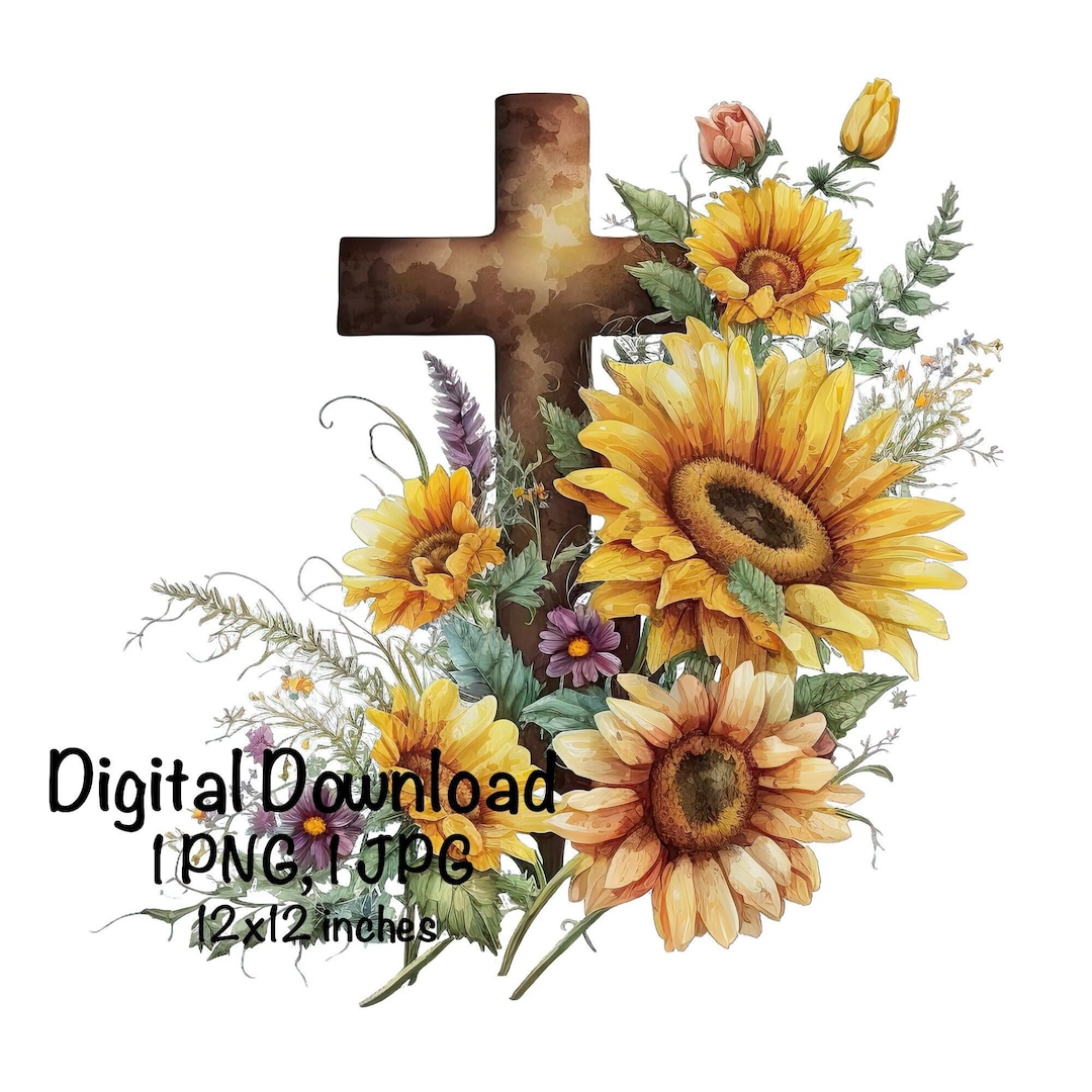 Sunflowers Cross Watercolor Floral Cross Clipart Easter Sublimation ...