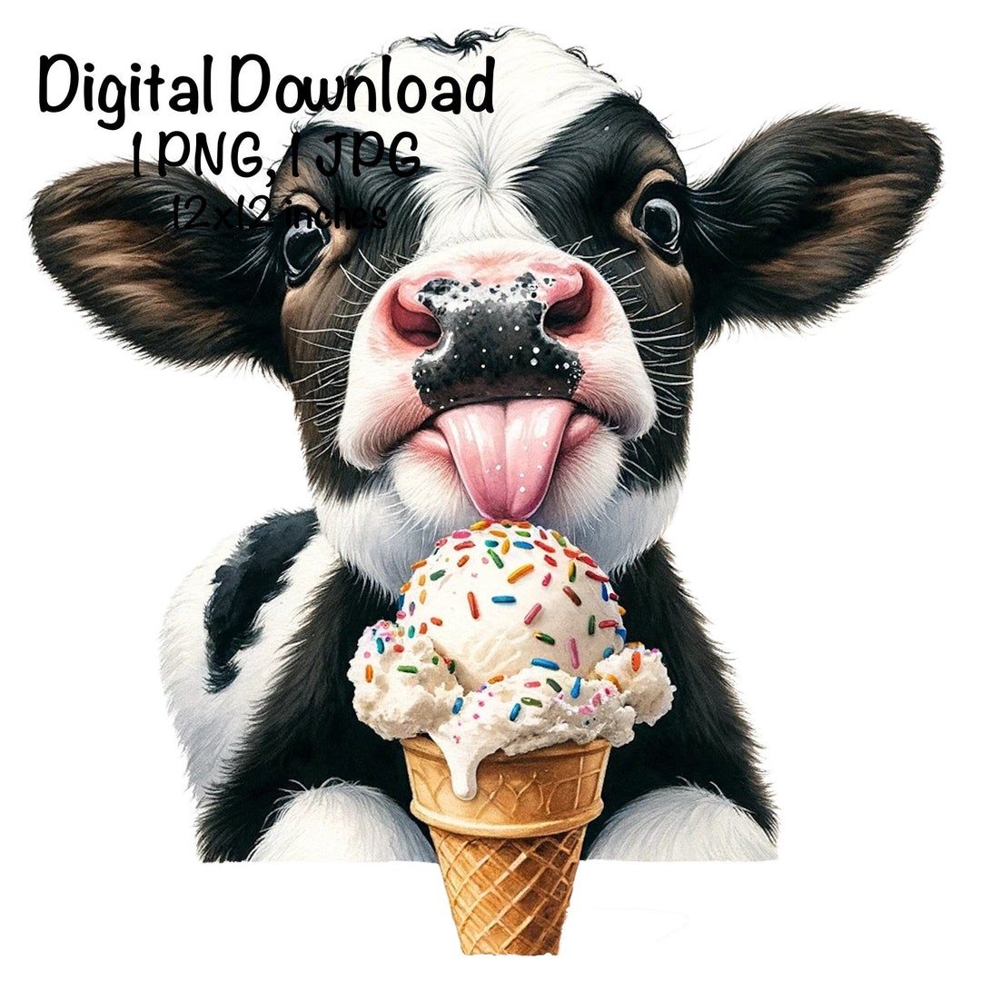 Dairy Cow Sublimation PNG, Cute Ice Cream & Cow Png, Funny Baby Cow PNG ...