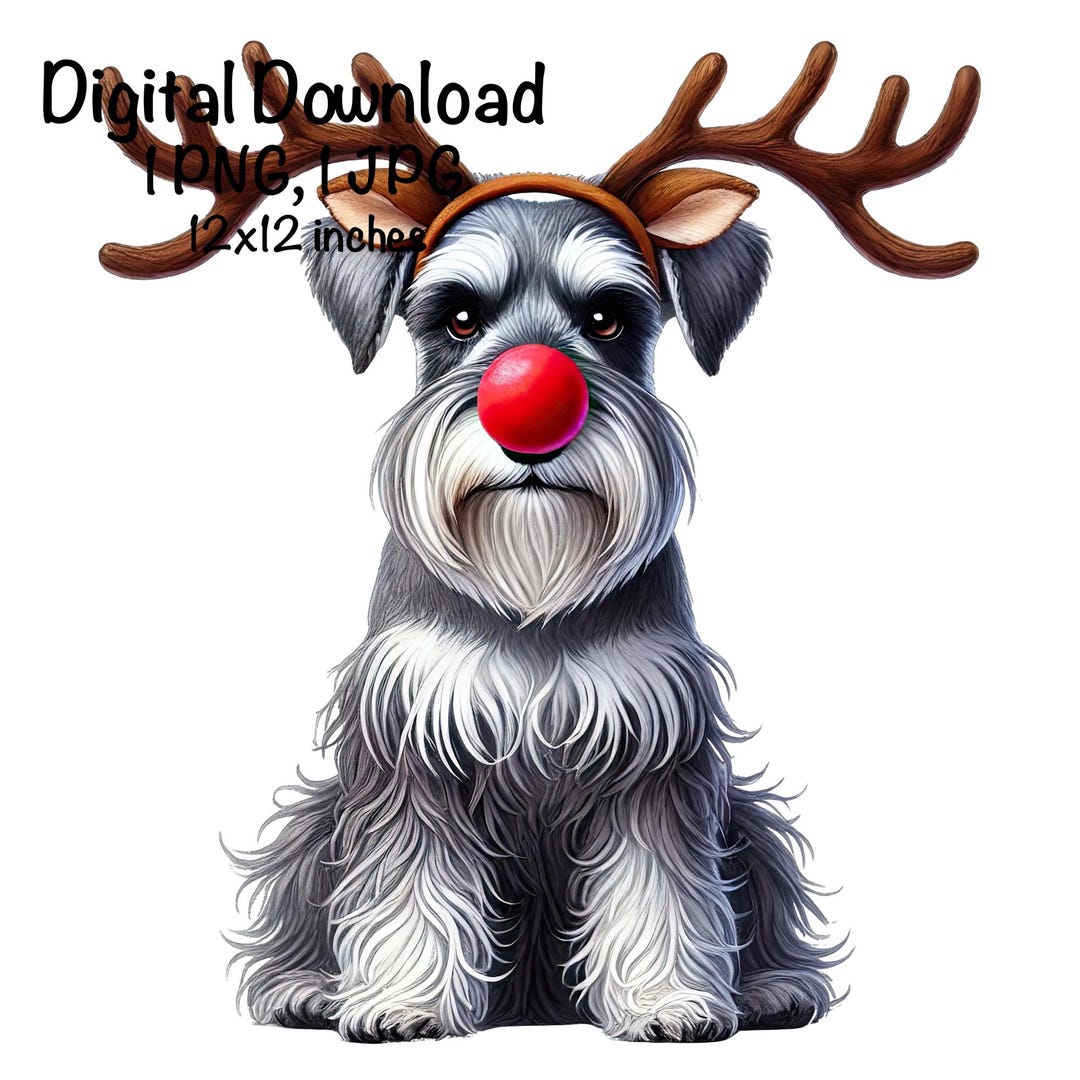 Christmas Schnauzer PNG | Christmas Reindeer Schnauzer Dog Sublimation ...