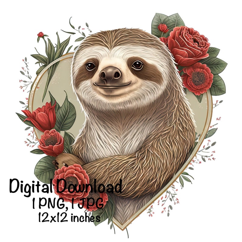 Cute Sloth Clipart Sloth & Roses Flowers Heart PNG Commercial - Etsy