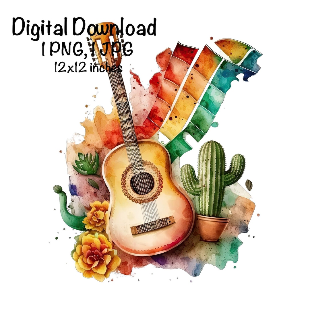 Cinco De Mayo Guitar Watercolor Clipart New Mexico PNG Commercial May ...