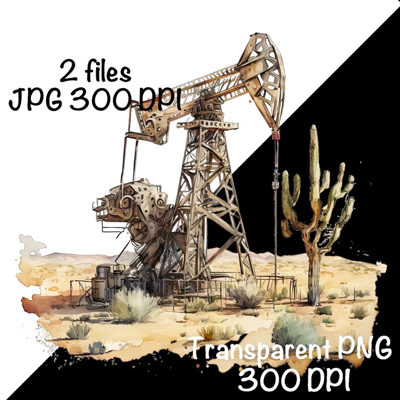 Oil Rig Drilling Watercolor Oilfield Clipart Oil Well PNG Commercial ...
