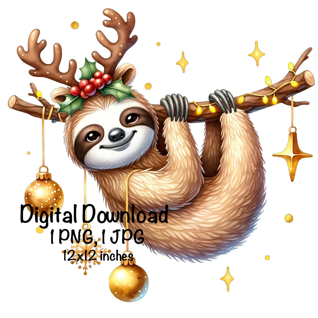 Christmas Sloth PNG Sloth Christmas Lights Clipart Winter Sloth ...