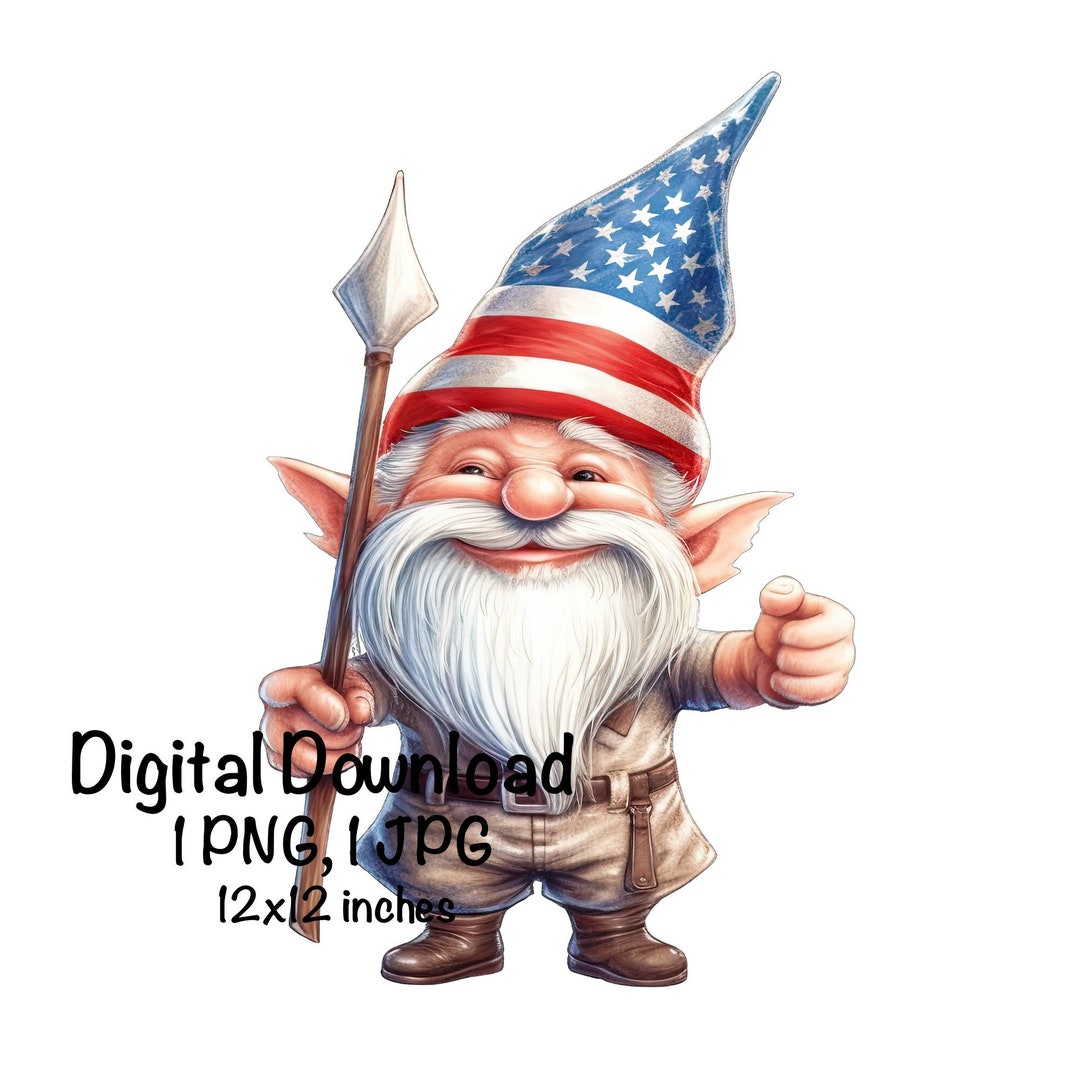 Patriotic Cute Gnome Watercolor Flag Garden Gnome Clipart American ...