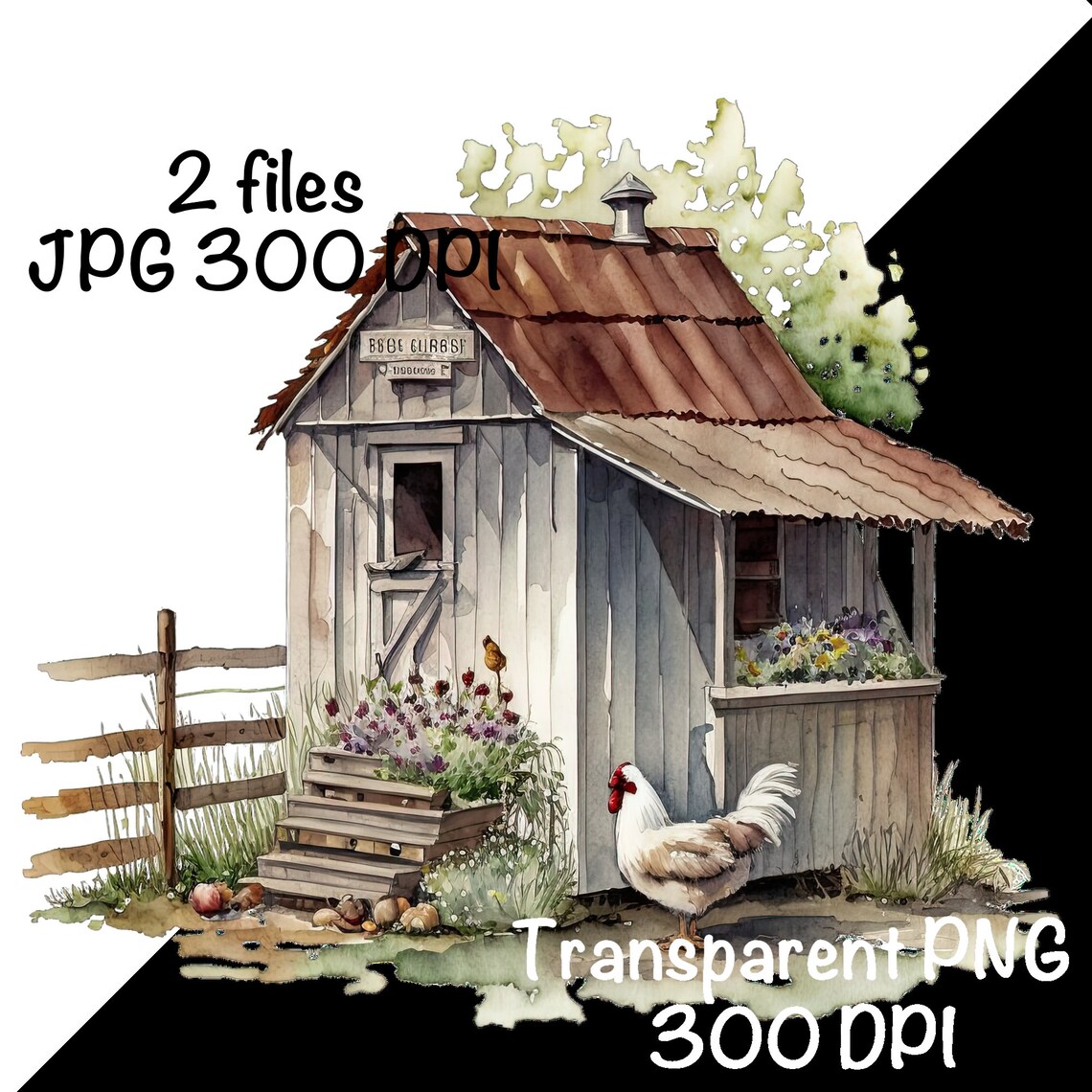 Chicken Coop Watercolor Farm Farmhouse Chicken Coop Clipart - Etsy
