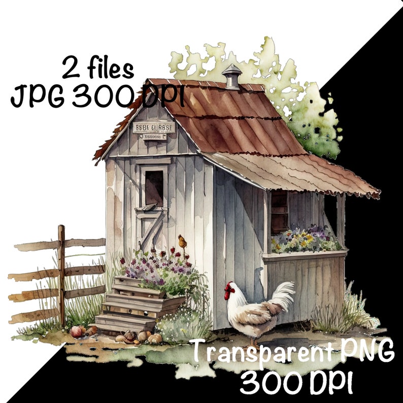 Chicken Coop Watercolor Farm Farmhouse Chicken Coop Clipart - Etsy