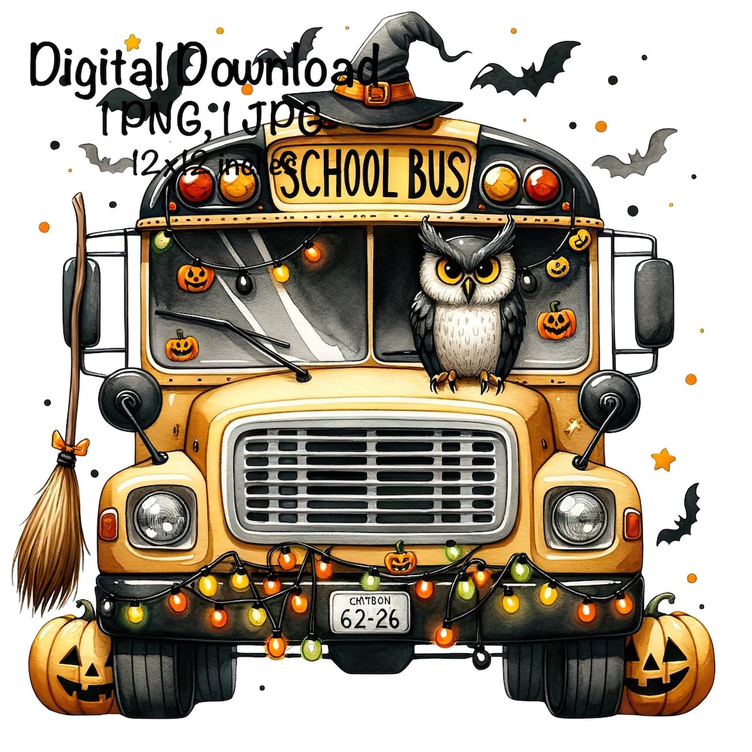 Halloween School Bus PNG Spooky School Bus Driver Vehicle Bus Clipart ...
