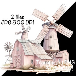 Old Farm Barn Watercolor Pink Barn Girls Clipart Wall Art Old Rustic ...