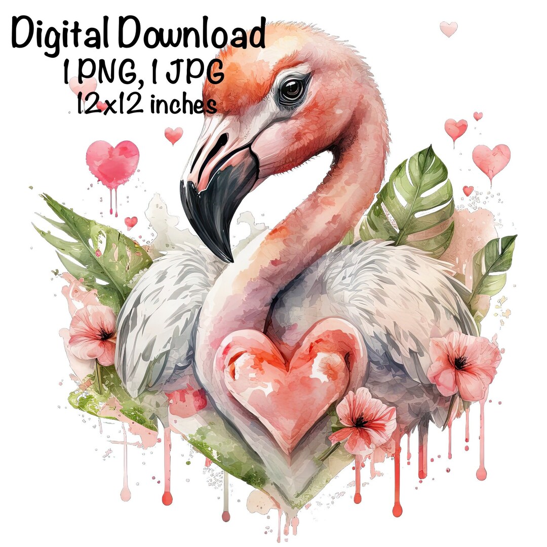 Flamingo Watercolor Clipart Pink Flamingo Exotic Flowers - Etsy