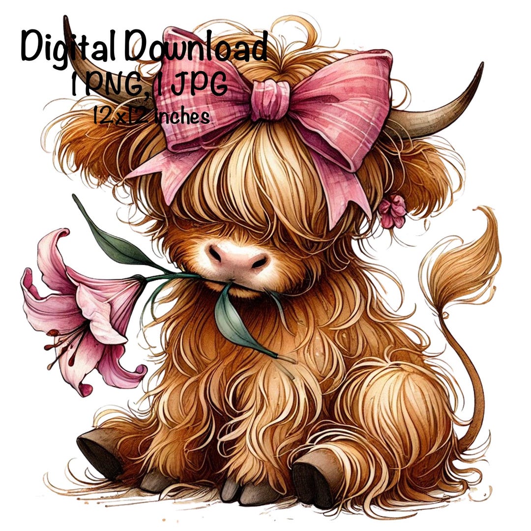 Lily Highland Cow Sublimation PNG, Digital Download, Highland Cow ...