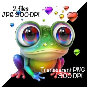 Cute Frog Clipart, Swamp Animals Frog Hearts Rainbow Colors PNG, Frog ...