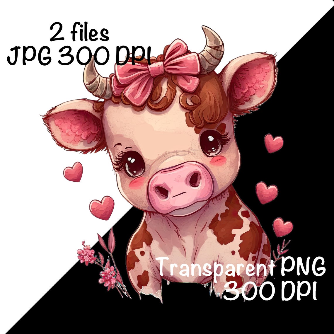 Cute Cow Clipart Dairy Cow Animals Cow PNG Pink Cow Famer Farm - Etsy