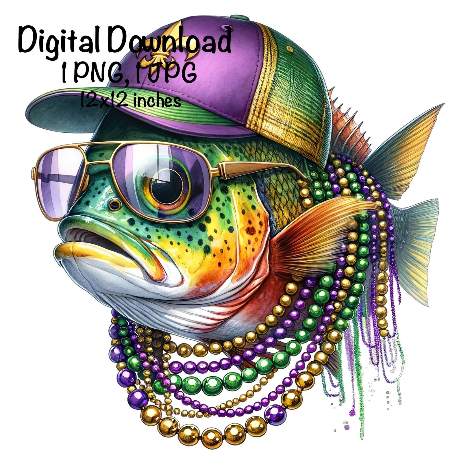 Funny Perca Fish PNG, Mardi Gras Perch Sublimation PNG, Perch ...