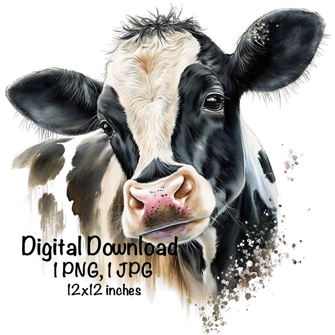 Dairy Cow Watercolor Clipart Holstein Cow Farm Animals Farmer Milk Cow ...