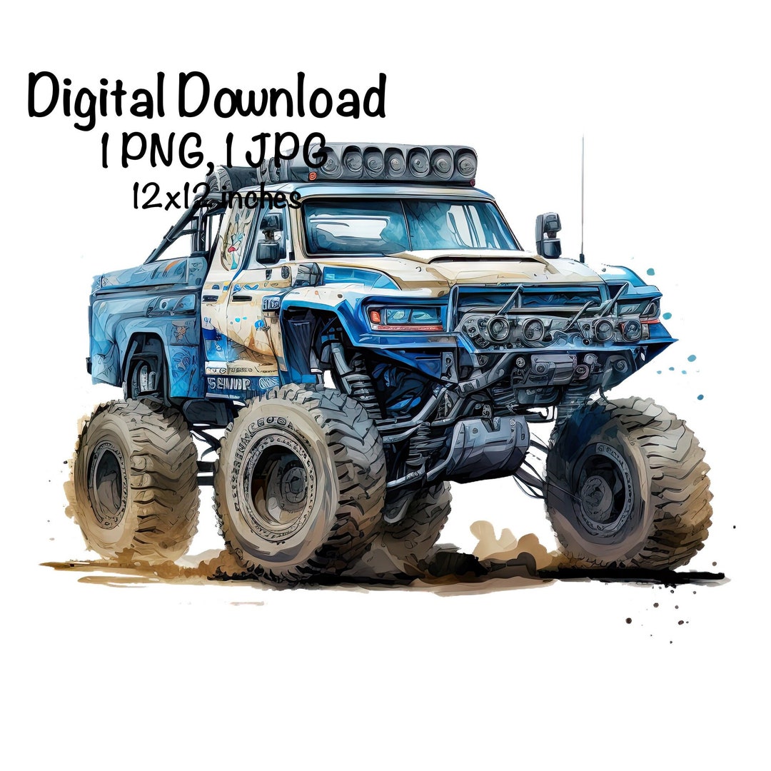 Offroad Truck Watercolor Monster Truck Boys Clipart Off-road Racing ...
