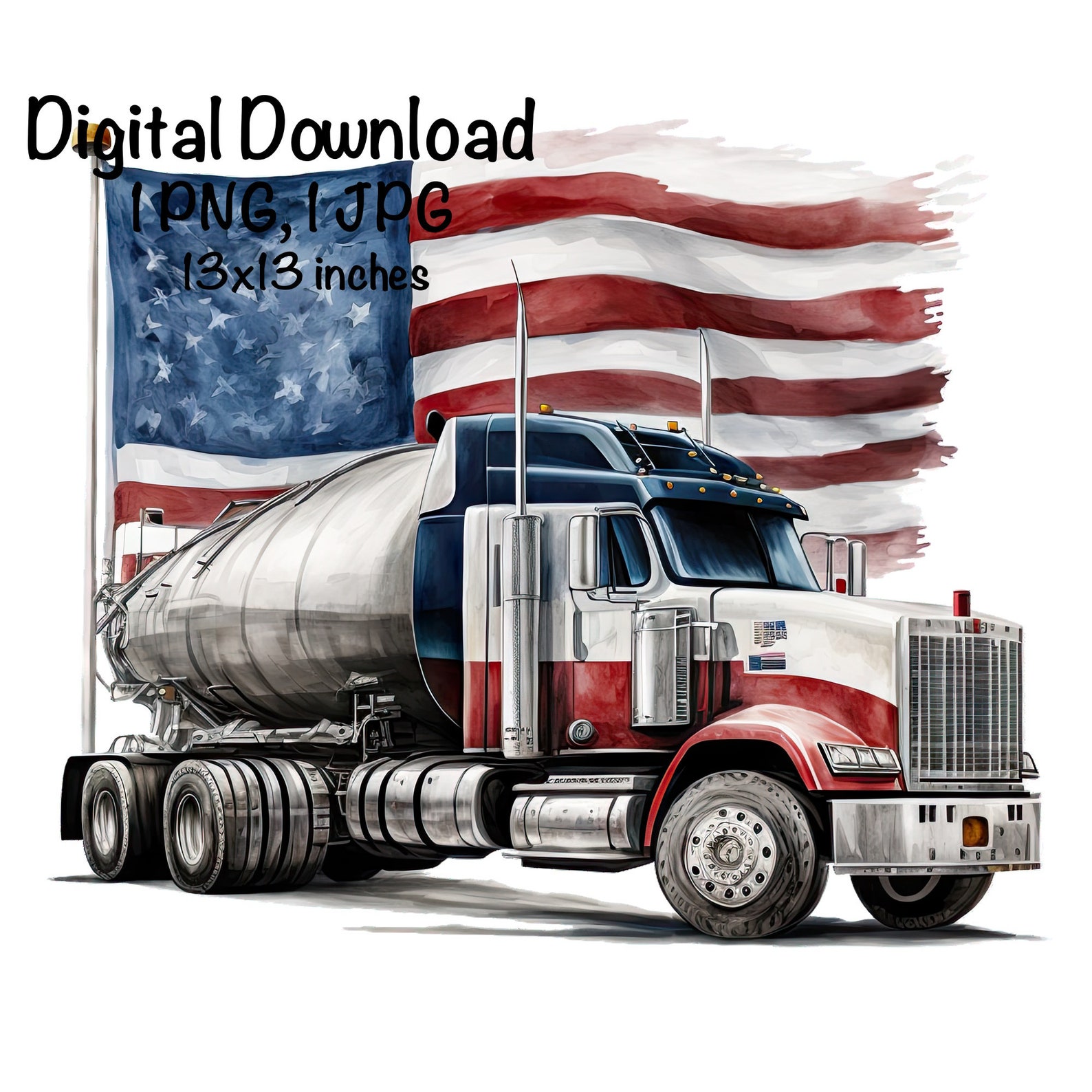 Tanker Truck Watercolor Flat Bed US Flag Trucks Boys Clipart - Etsy