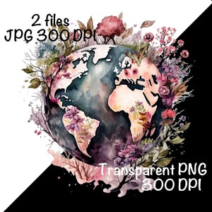 Earth Day Watercolor Planet Earth Clipart PNG Commercial Use ...