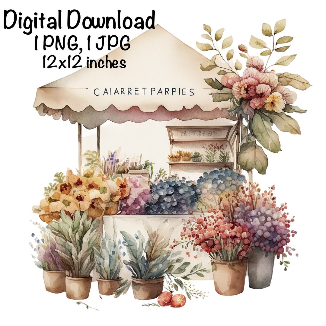 Farmers Market Flowers Stand Watercolor Clipart Market Flowers PNG ...