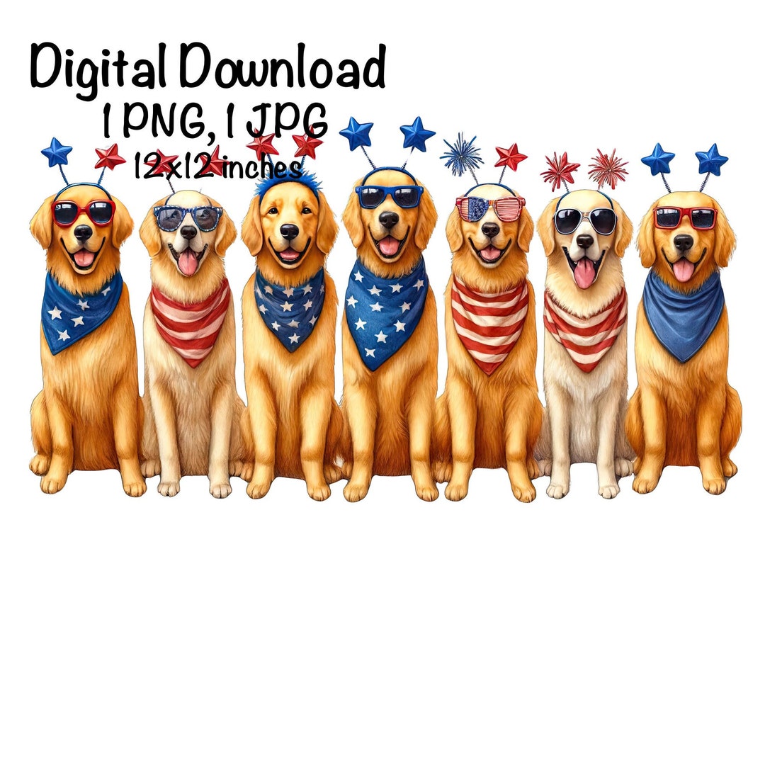 4th of July Golden Retriever PNG July 4th Golden Retriever Dog ...