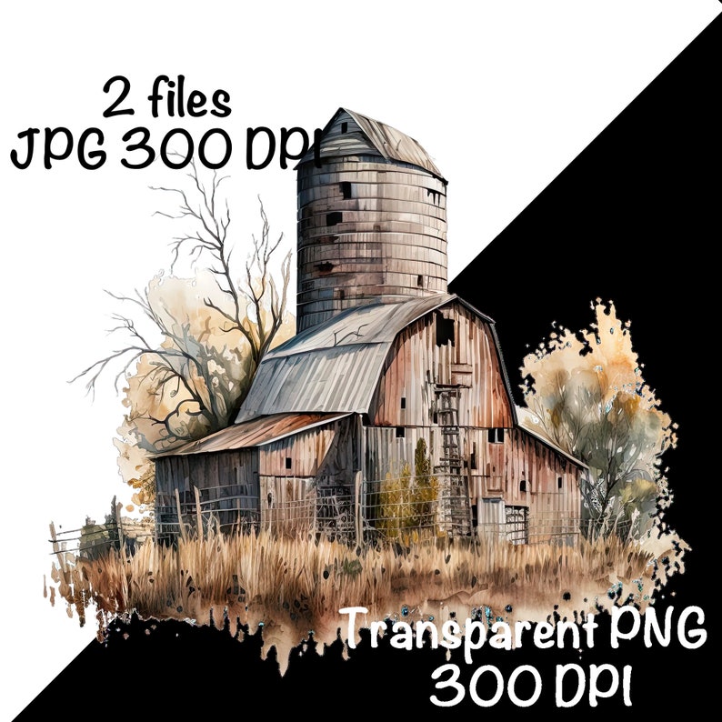 Rustic Old Barn and Silo Farm Barn Silo Boys Girls Clipart - Etsy