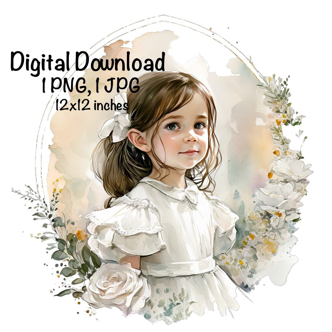 First Communion Girl Watercolor Floral Girl Clipart Easter Sublimation ...