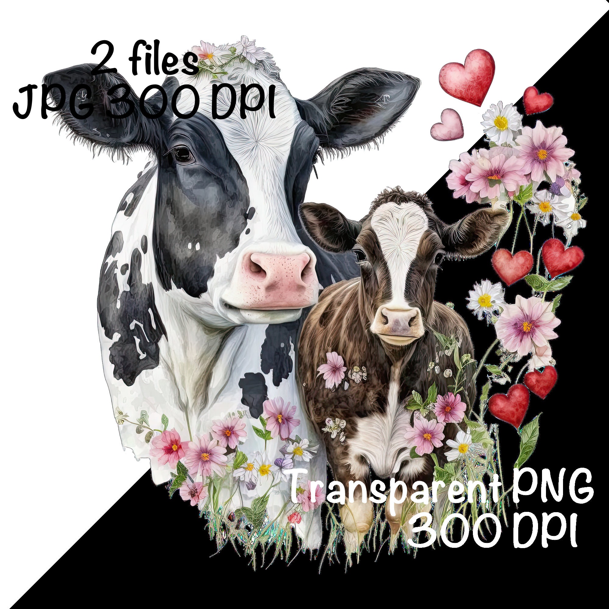 Dairy Cow & Calf Watercolor Clipart Farm Milk Cattle Flowers - Etsy Canada