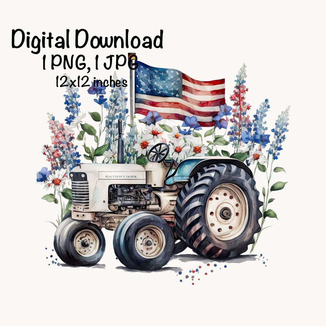 Patriotic Old Farm Tractor Watercolor Flag Farm Clipart American Farm ...