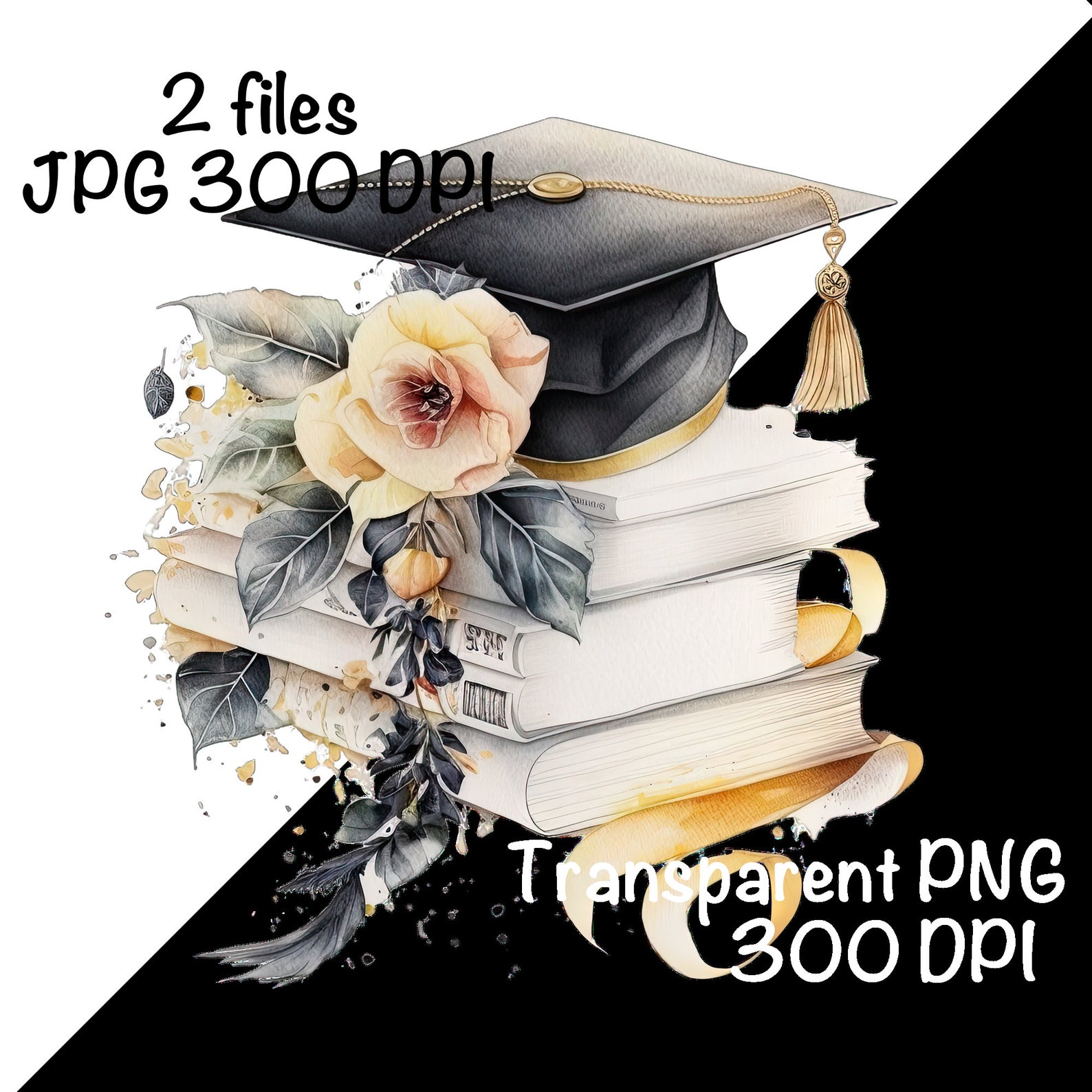 Gold Graduation Cap Watercolor College High School Graduation Clipart ...