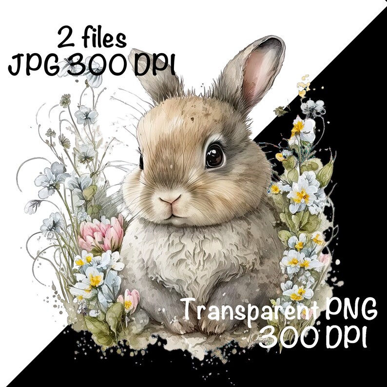 Cute Bunny Watercolor Clipart Garden Bunny Spring Daisy - Etsy