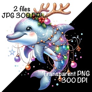 Dolphin PNG, Christmas Sea Dolphin Clipart, Ocean Animals Reindeer ...