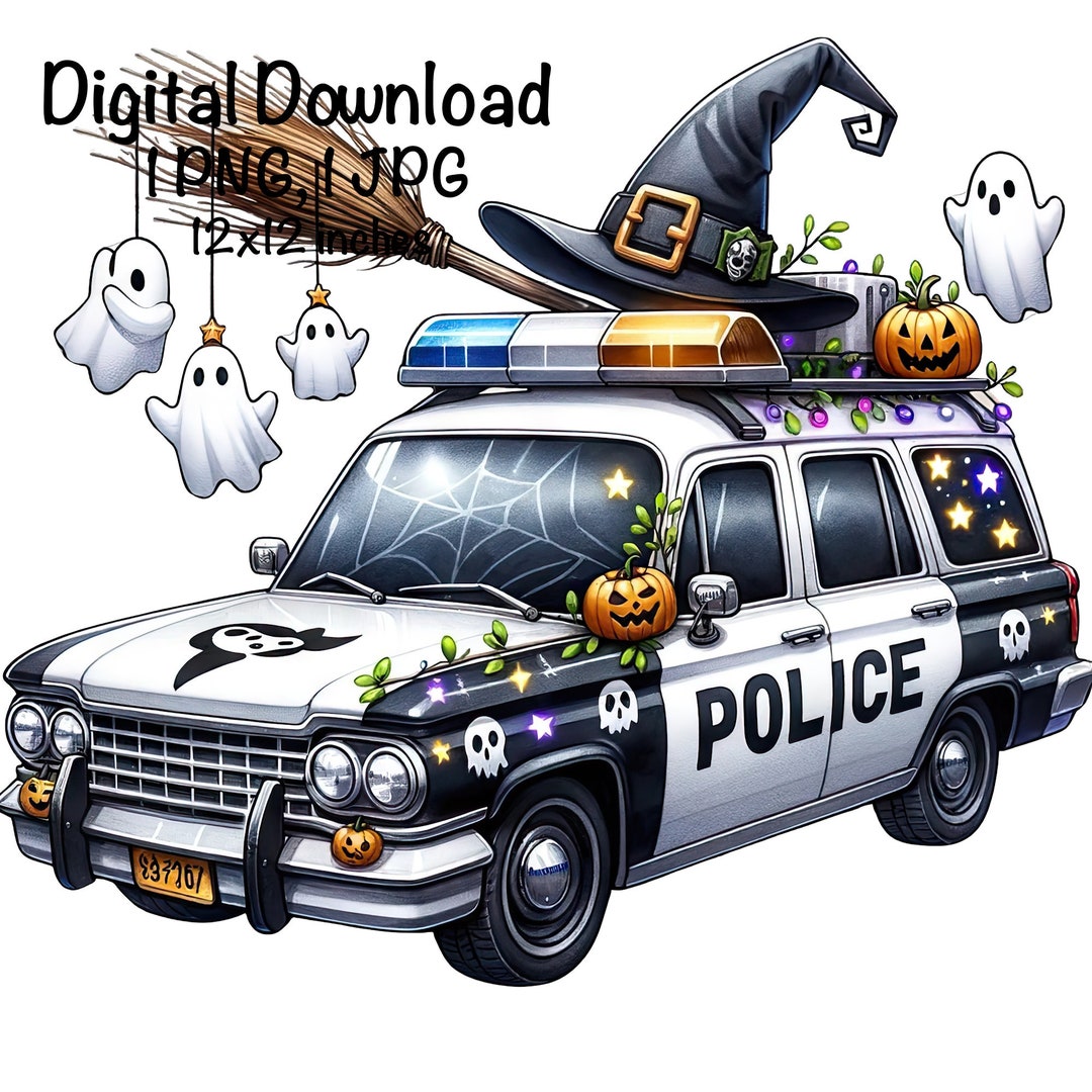 Halloween Police Car PNG Spooky Police Car Driver Policeman Clipart ...