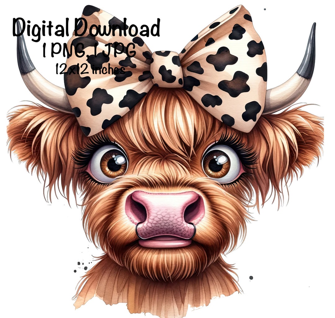 Highland Cow PNG Funny Cow Leopard Bow Clipart Cute Highland Cow Funny ...